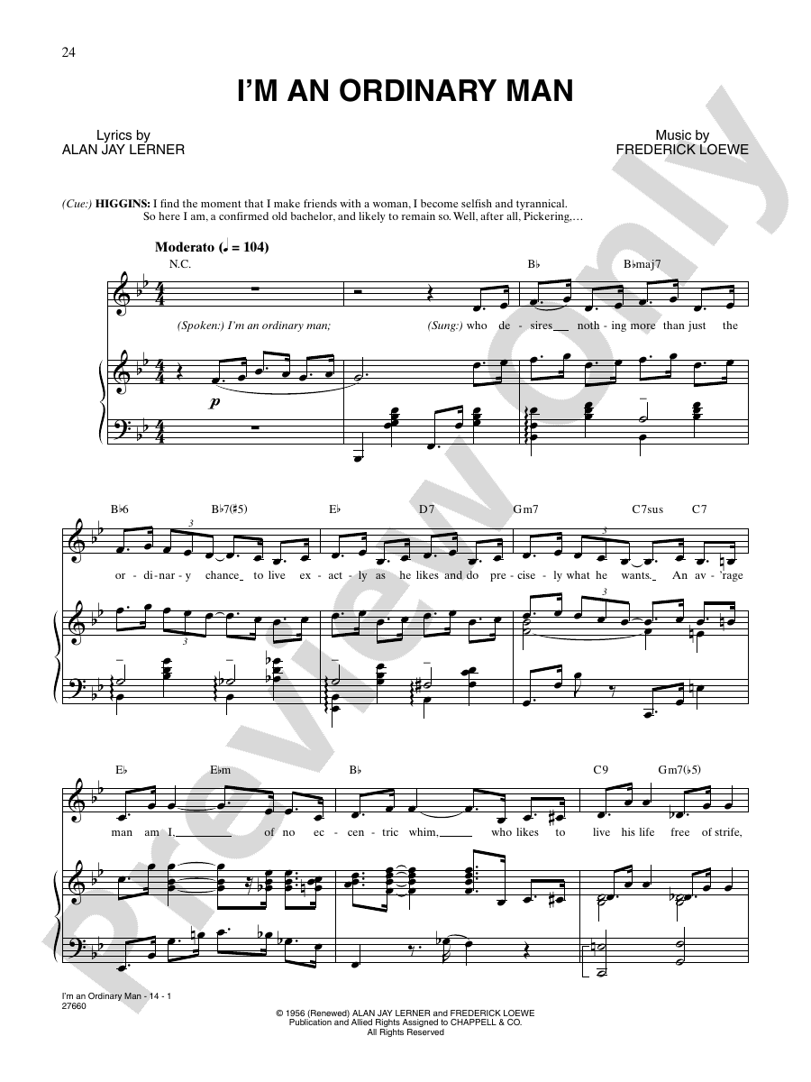 I'm An Ordinary Man (from "My Fair Lady"): Piano/Vocal/Chords ...
