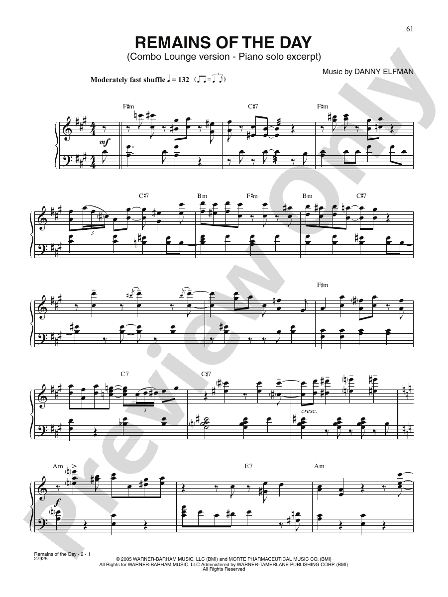 Remains Of The Day (Combo Lounge Version) (from "Corpse Bride"): Piano ...