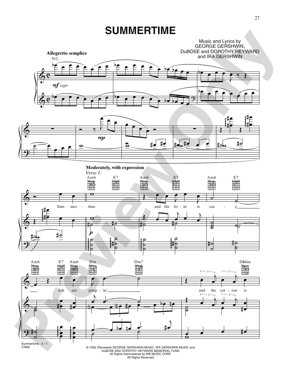Summertime (From "Porgy And Bess"): Piano/Vocal/Chords: Sam Cooke ...
