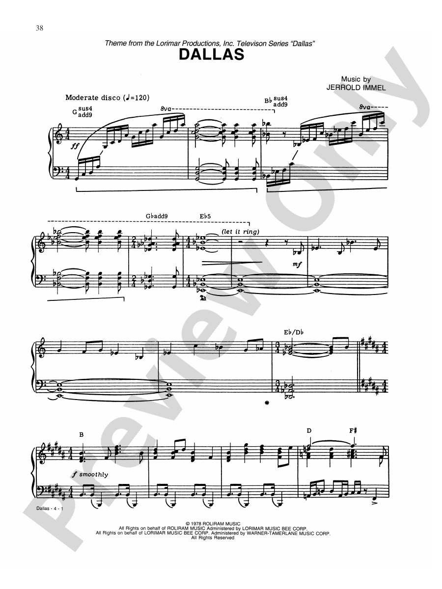 Dallas (Main Title): Piano/Vocal/Chords: Jerrold Immel - Digital Sheet ...