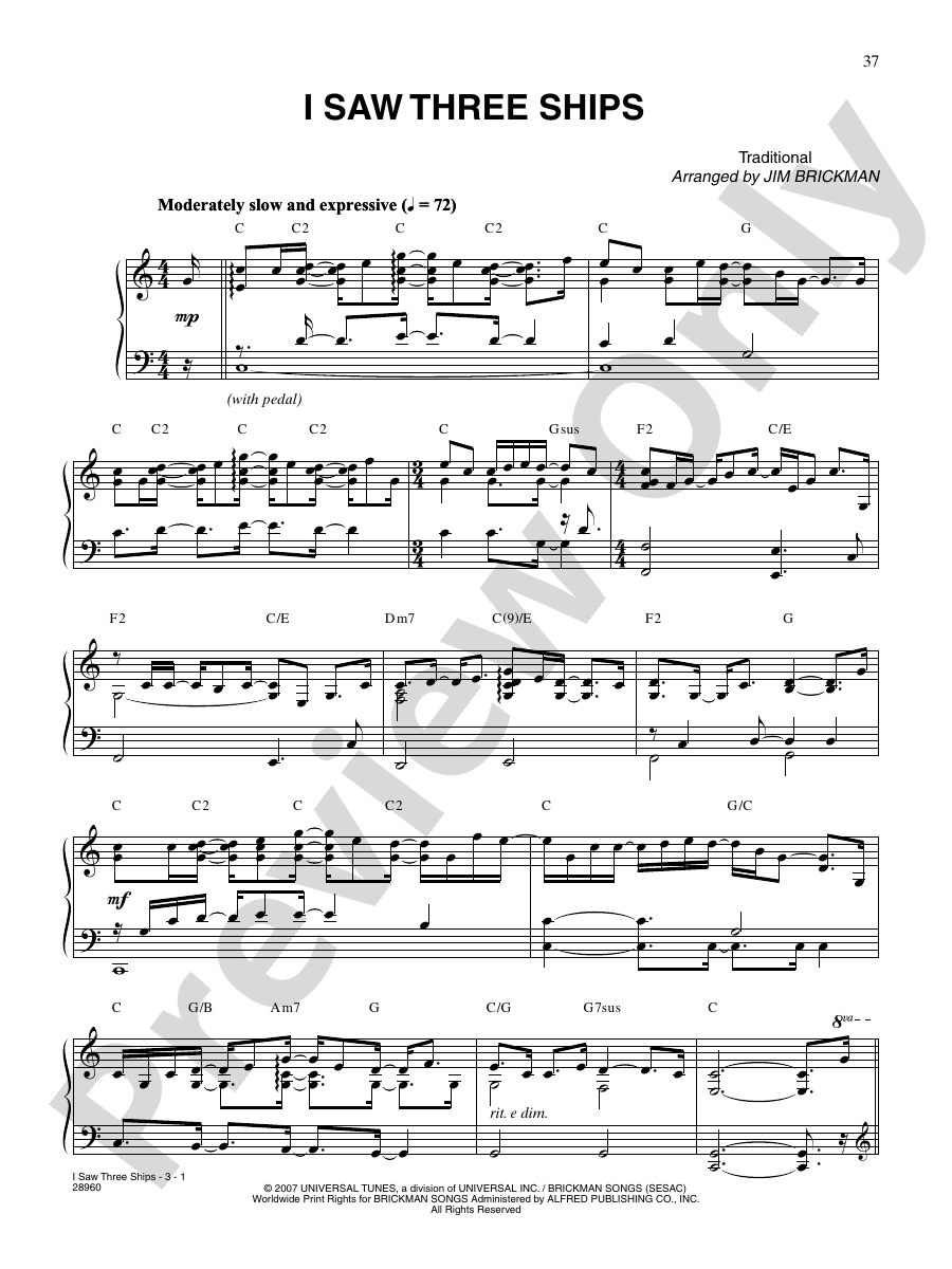 I Saw Three Ships: Piano: Jim Brickman - Digital Sheet Music Download