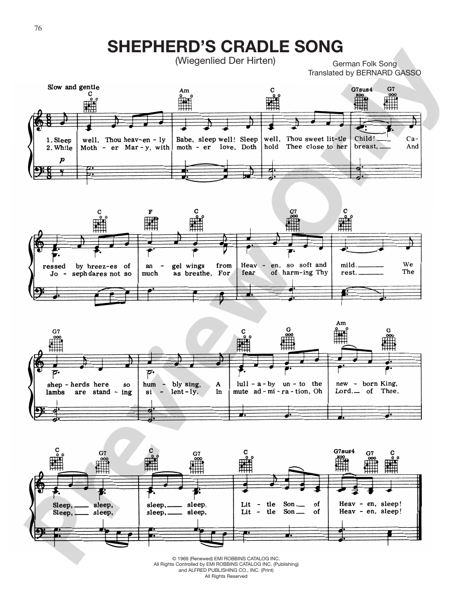 Shepherd's Cradle Song: Piano/Vocal/Chords - Digital Sheet Music Download