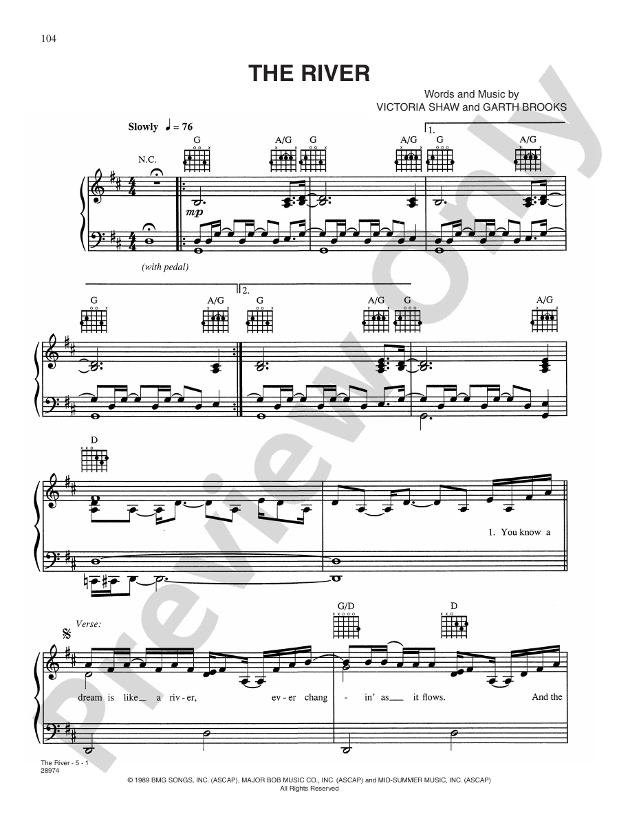 The River: Piano/Vocal/Chords: Garth Brooks - Digital Sheet Music Download