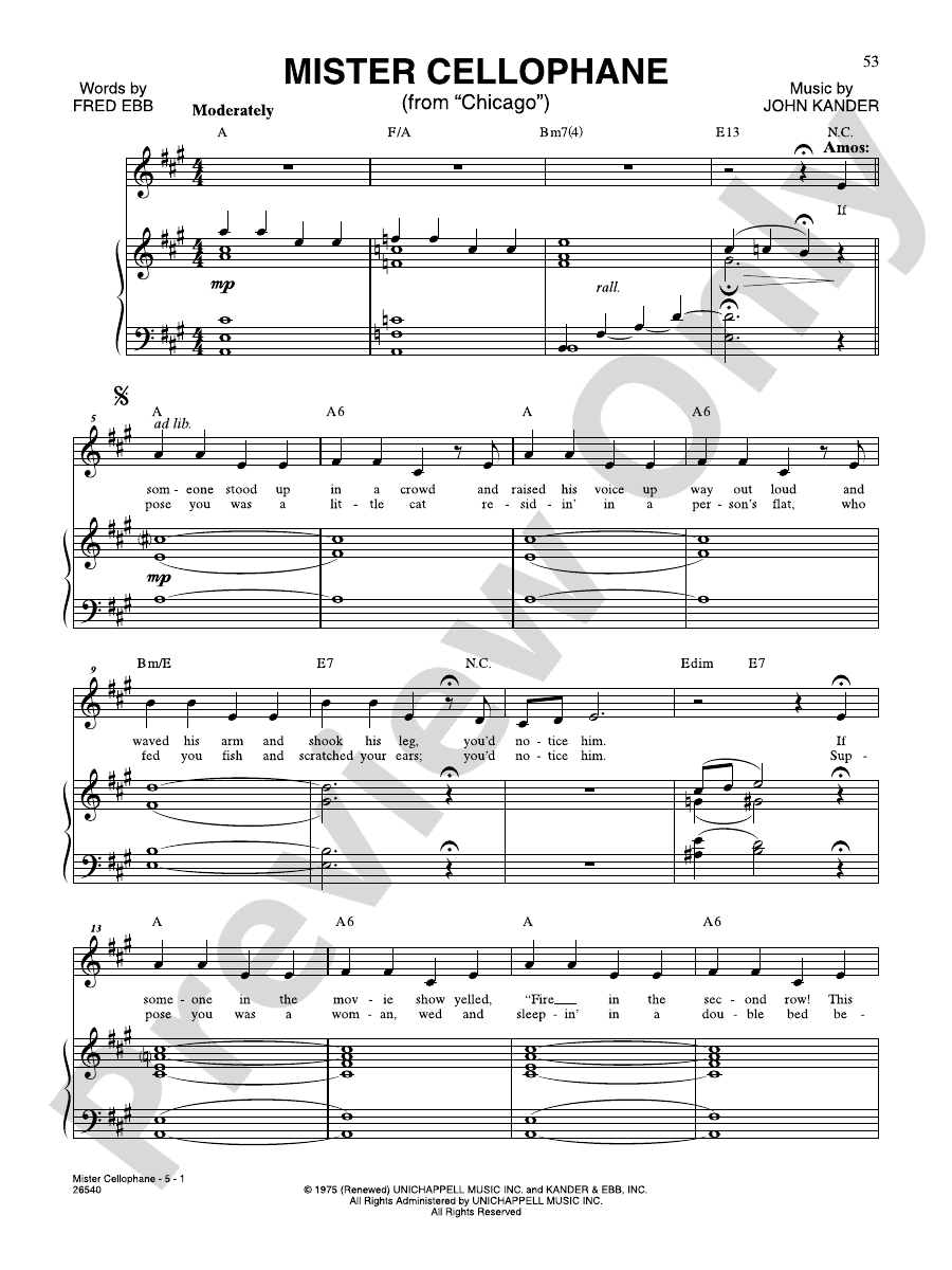 Mister Cellophane(From "Chicago"): Voice: John Kander - Digital Sheet ...