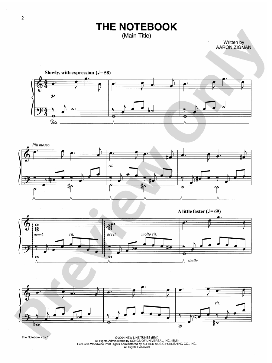 The Notebook (Main Title) (from The Notebook): Piano/Vocal/Chords ...