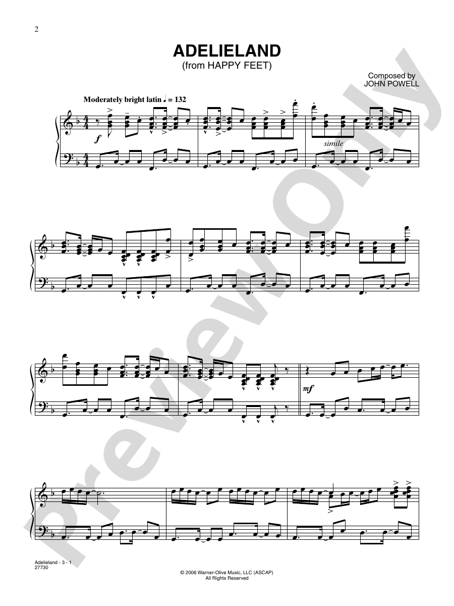 Adelieland (from Happy Feet): Piano/Vocal/Chords: John Powell - Digital ...
