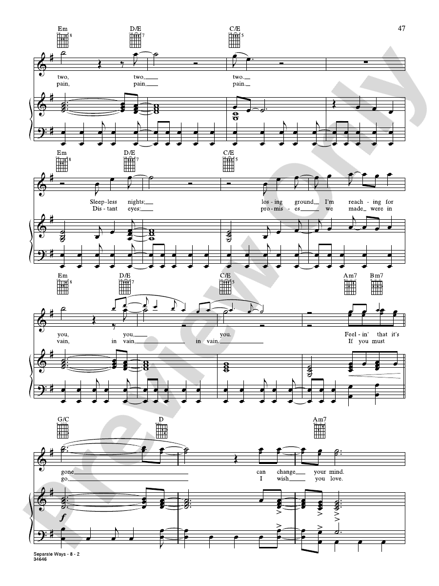 Separate Ways: Piano/Vocal/Guitar: Journey - Digital Sheet Music Download