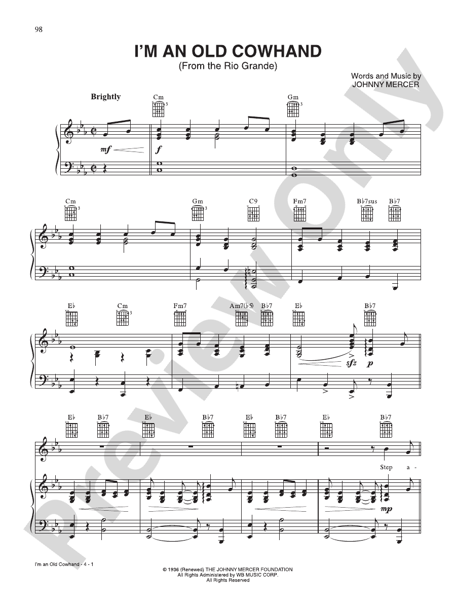 I'm An Old Cowhand (From the Rio Grande): Piano/Vocal/Guitar: Johnny Mercer - Digital Sheet ...