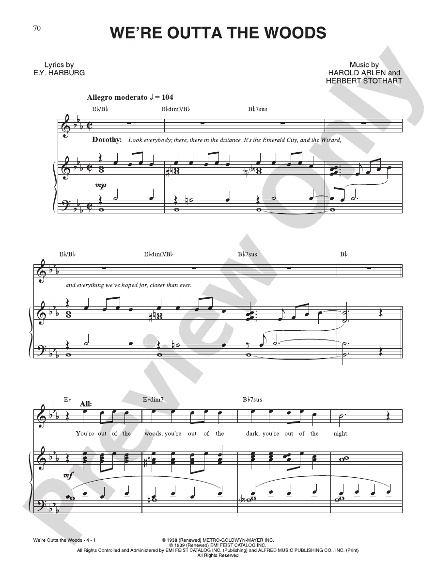 We're Outta the Woods (from Andrew Lloyd Webber's "The Wizard of Oz"): Piano/Vocal/Guitar ...