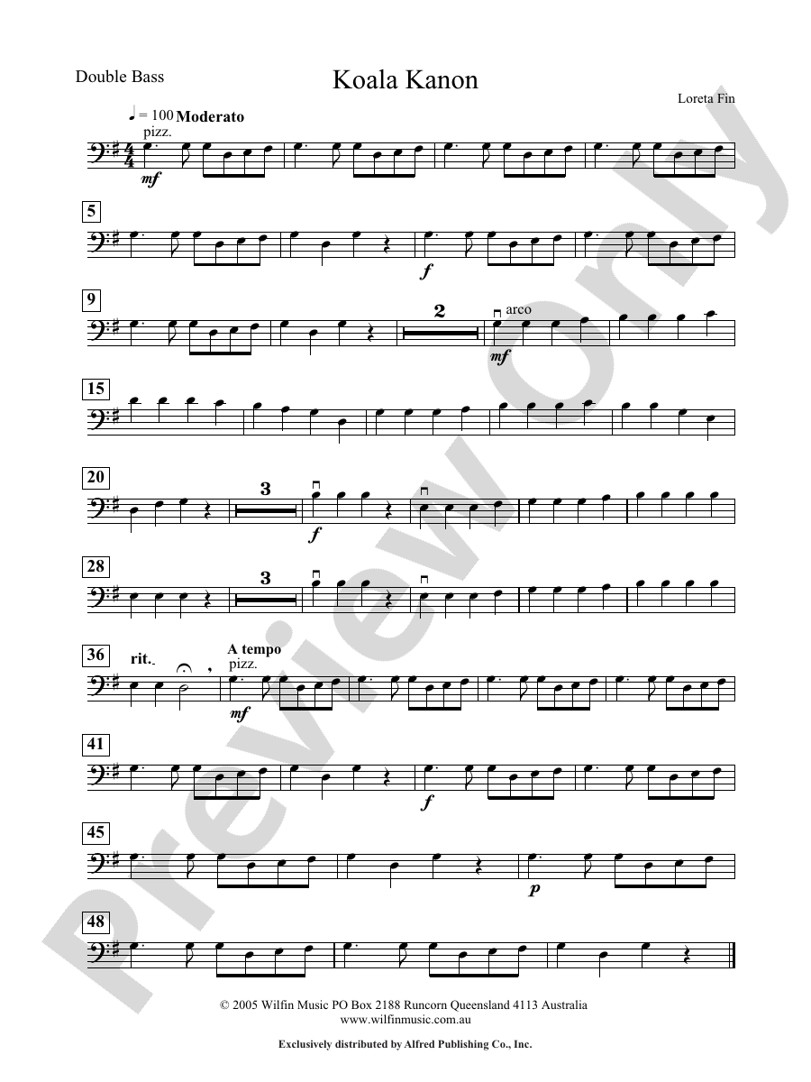 Koala Kanon: String Bass: String Bass Part - Digital Sheet Music Download