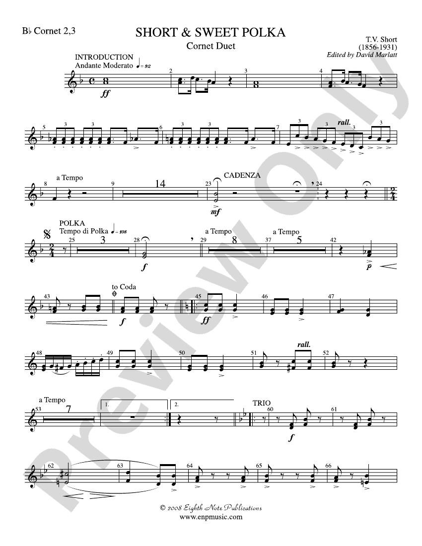 Short and Sweet (Cornet Duet and Concert Band): 2nd & 3rd B-flat ...