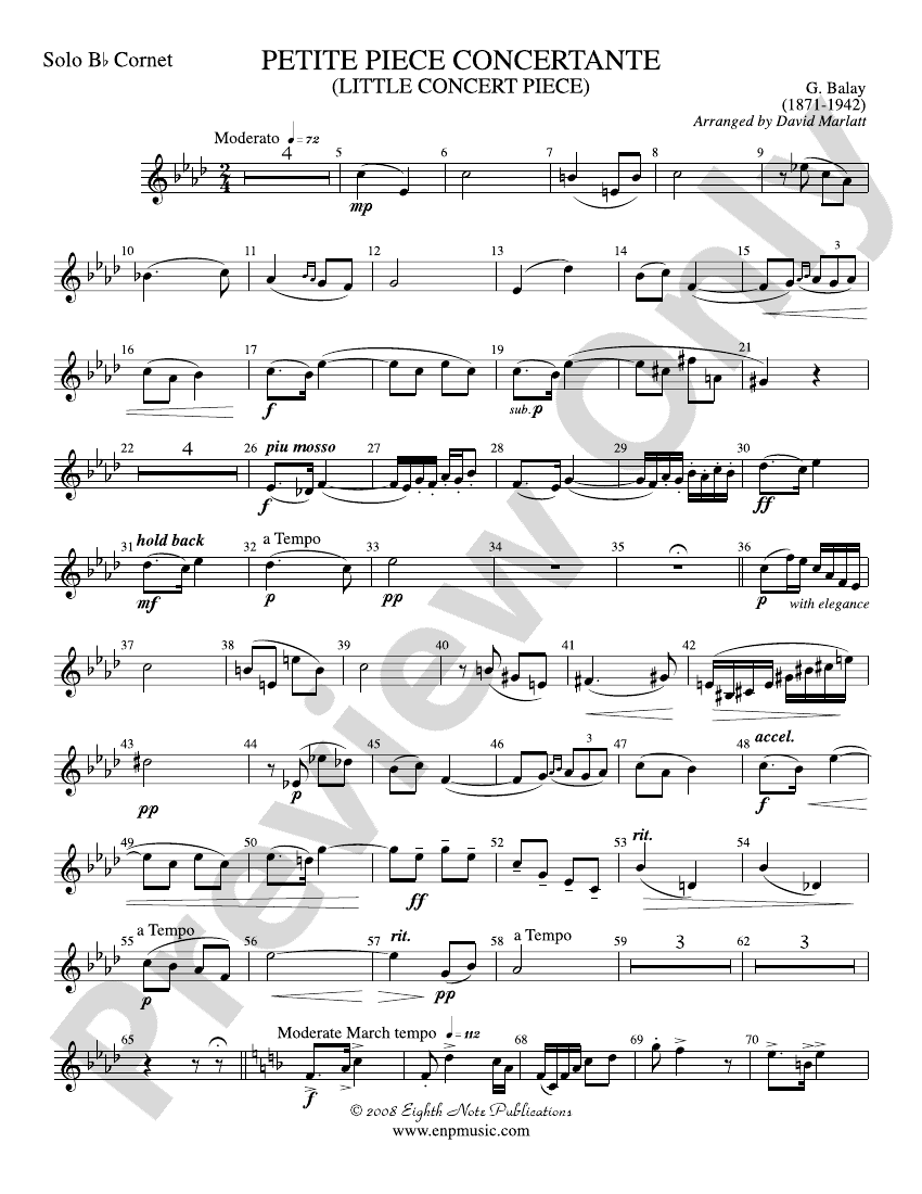 Petite Piece Concertante (Little Concert Piece) (Solo Cornet and Concert Band): Solo B-flat ...