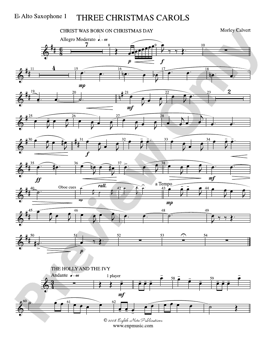 Three Christmas Carols: E-flat Alto Saxophone: E-flat Alto Saxophone ...
