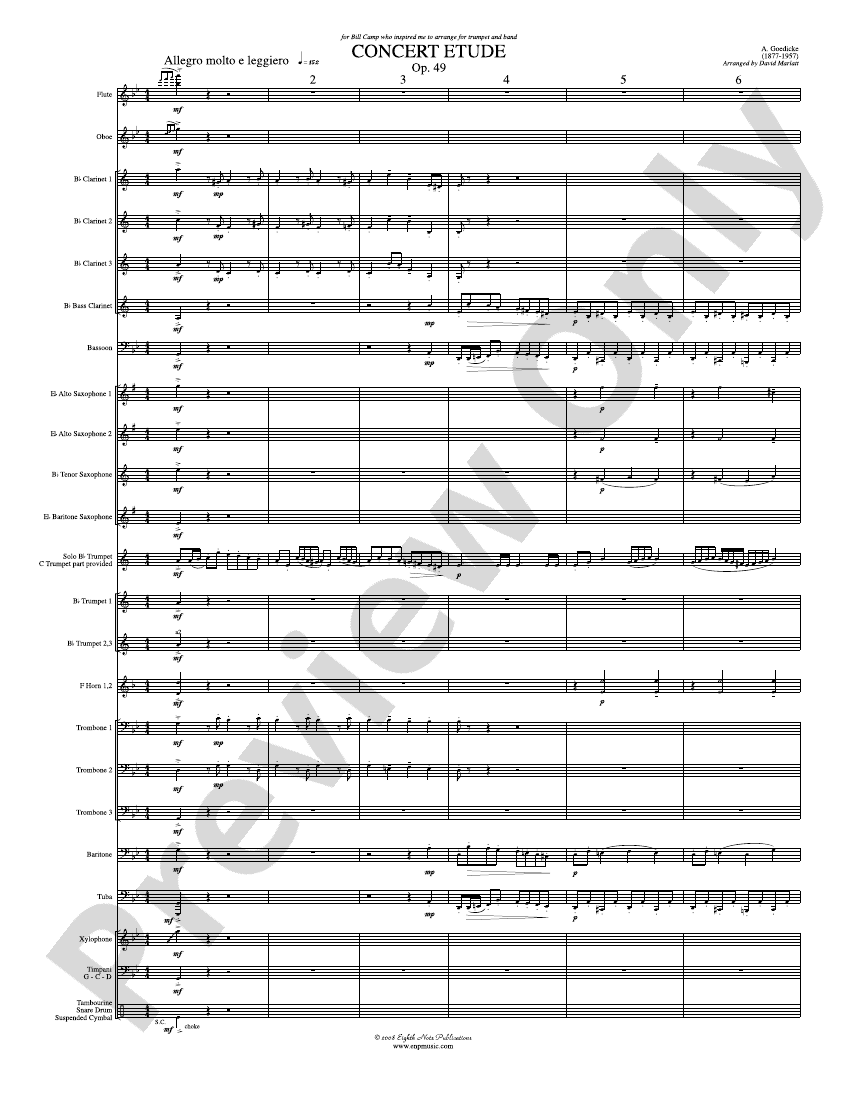 Concert Etude, Op. 49 (Solo Trumpet and Concert Band): Concert Band ...