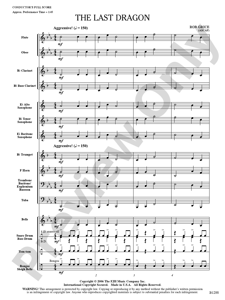 The Last Dragon: Score: Concert Band Score: Rob Grice - Digital Sheet ...
