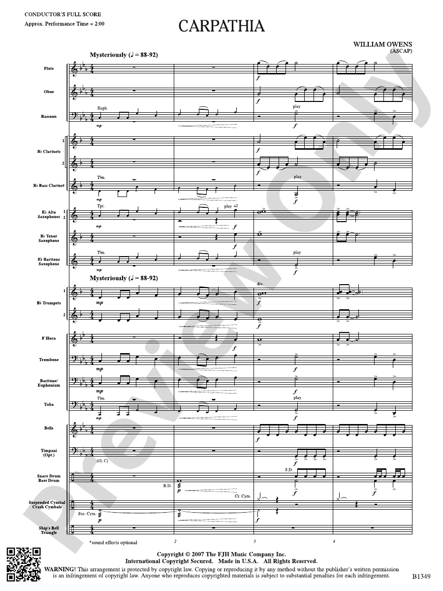 Carpathia: Score: Concert Band Score: William Owens - Digital Sheet ...