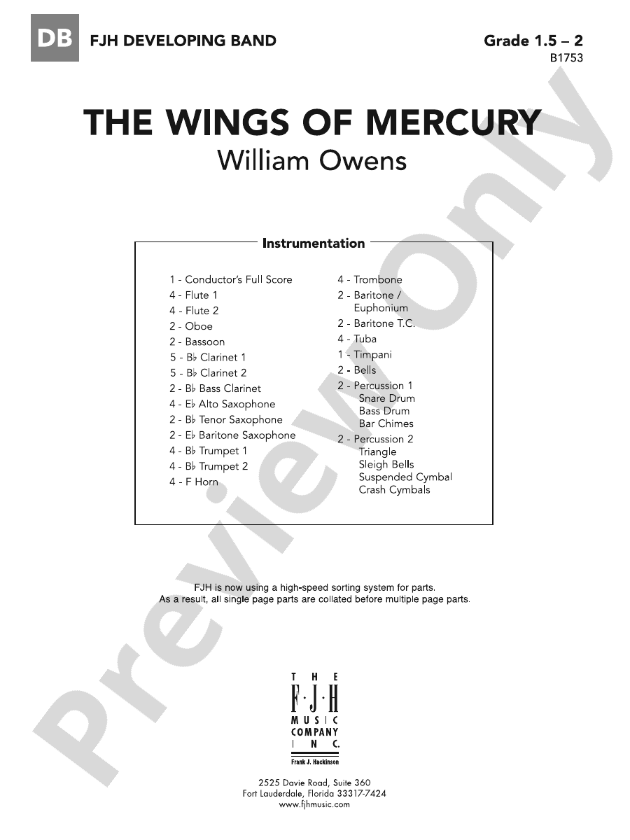The Wings of Mercury: Score: Concert Band Score: William Owens ...