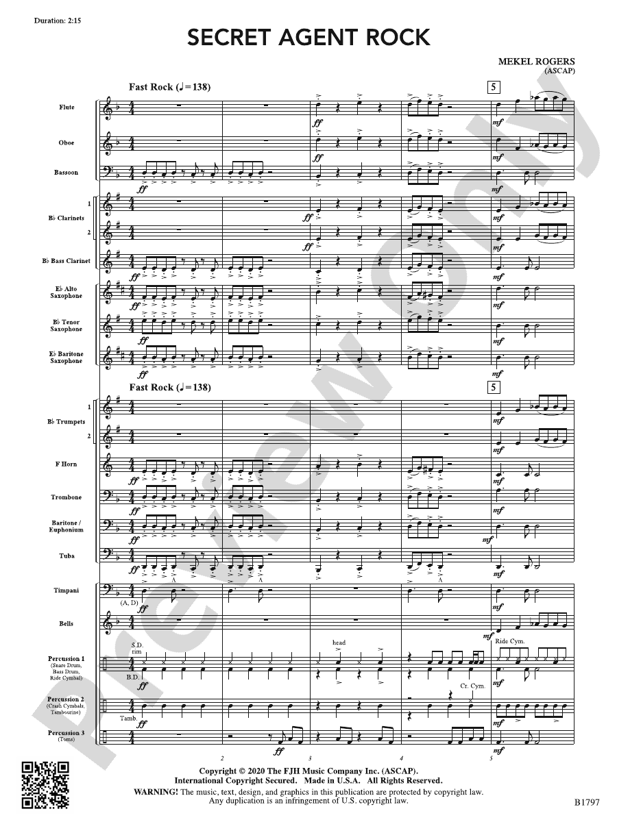 Secret Agent Rock: Score: Concert Band Score: Mekel Rogers - Digital ...