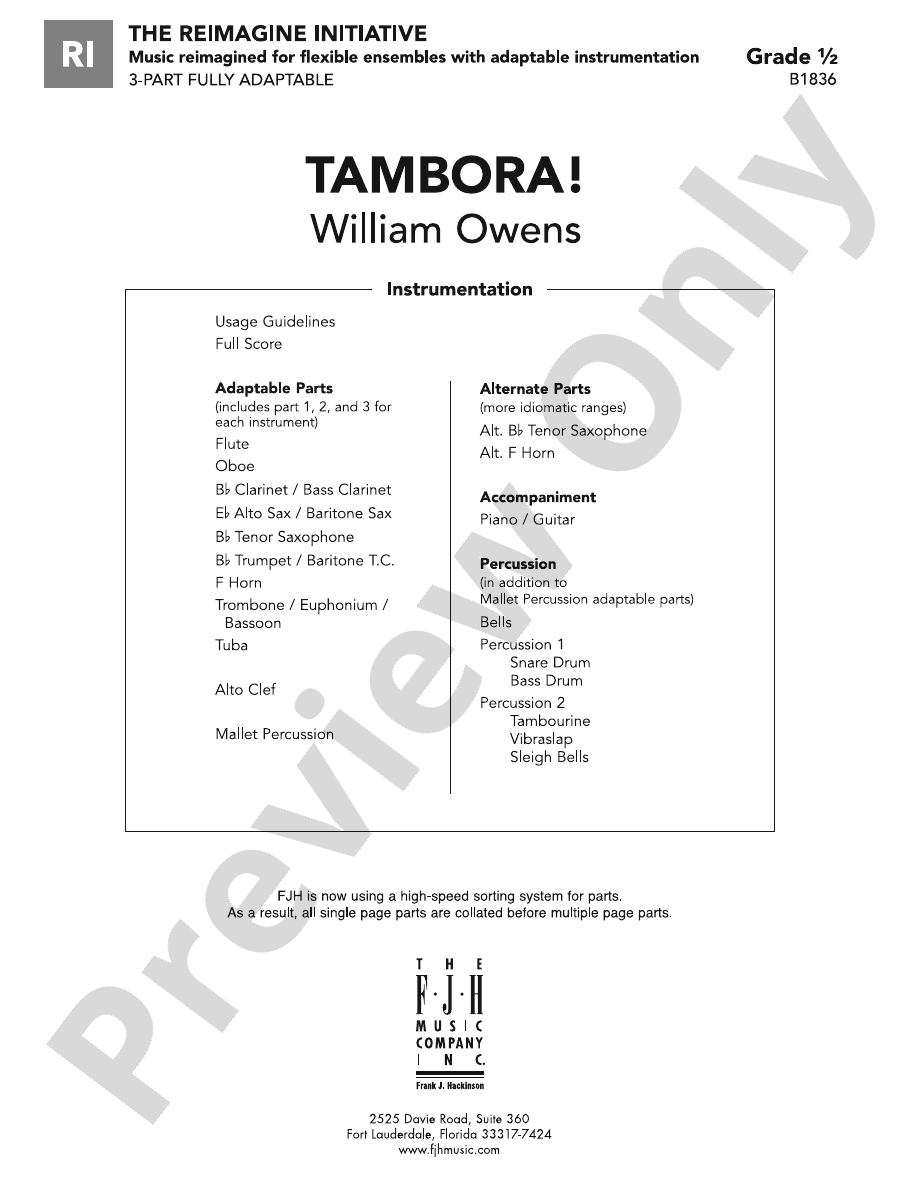 Tambora!: Score: 3-Part Fully Adaptable with Percussion Score: William ...