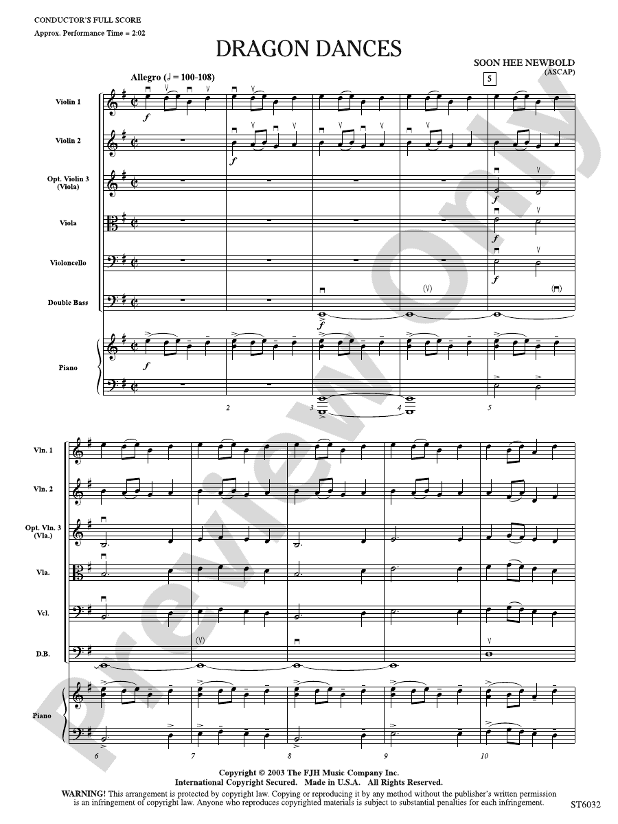Dragon Dances: Score: String Orchestra Score: Soon Hee Newbold ...
