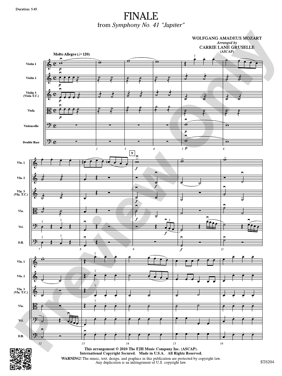 Finale from Symphony No. 41 "Jupiter": Score: String Orchestra Score ...