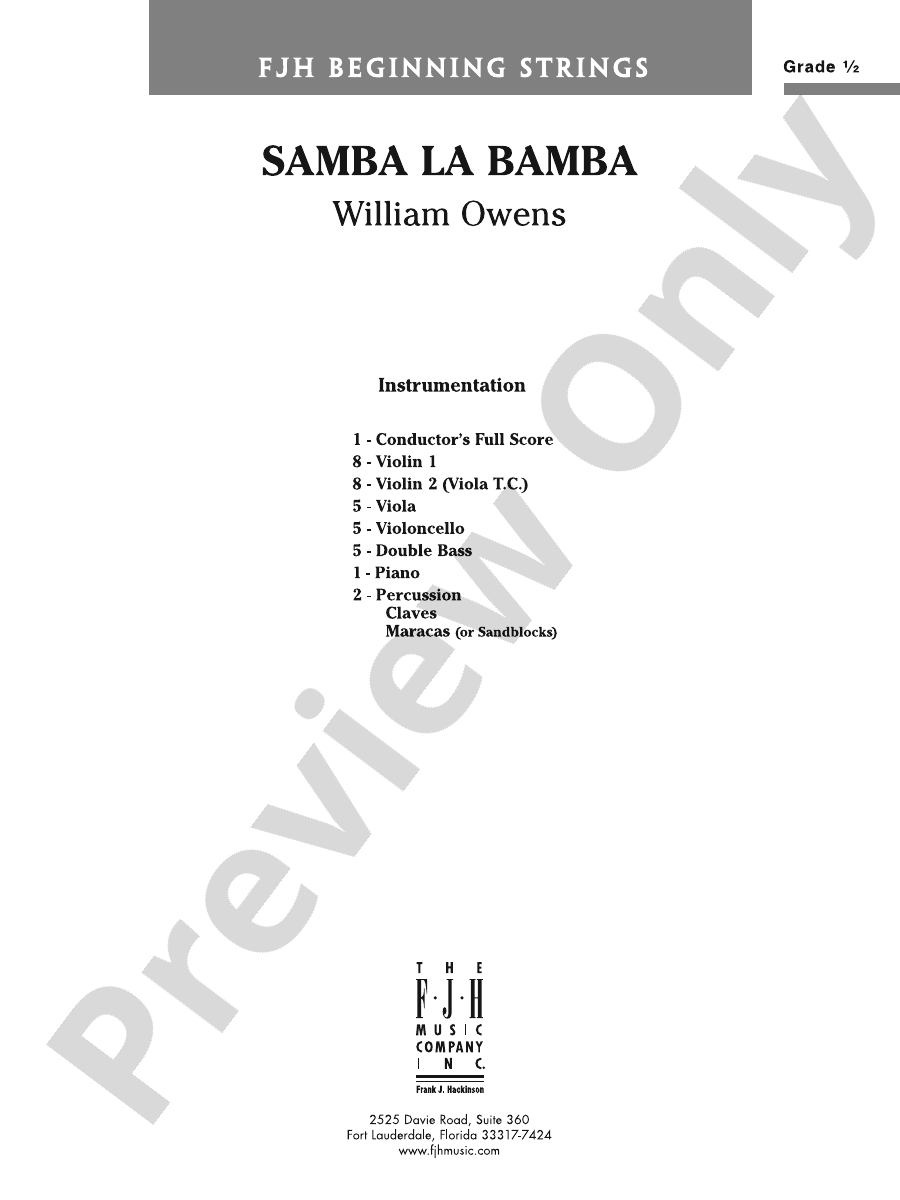 Samba La Bamba: Score: String Orchestra Score: William Owens - Digital ...