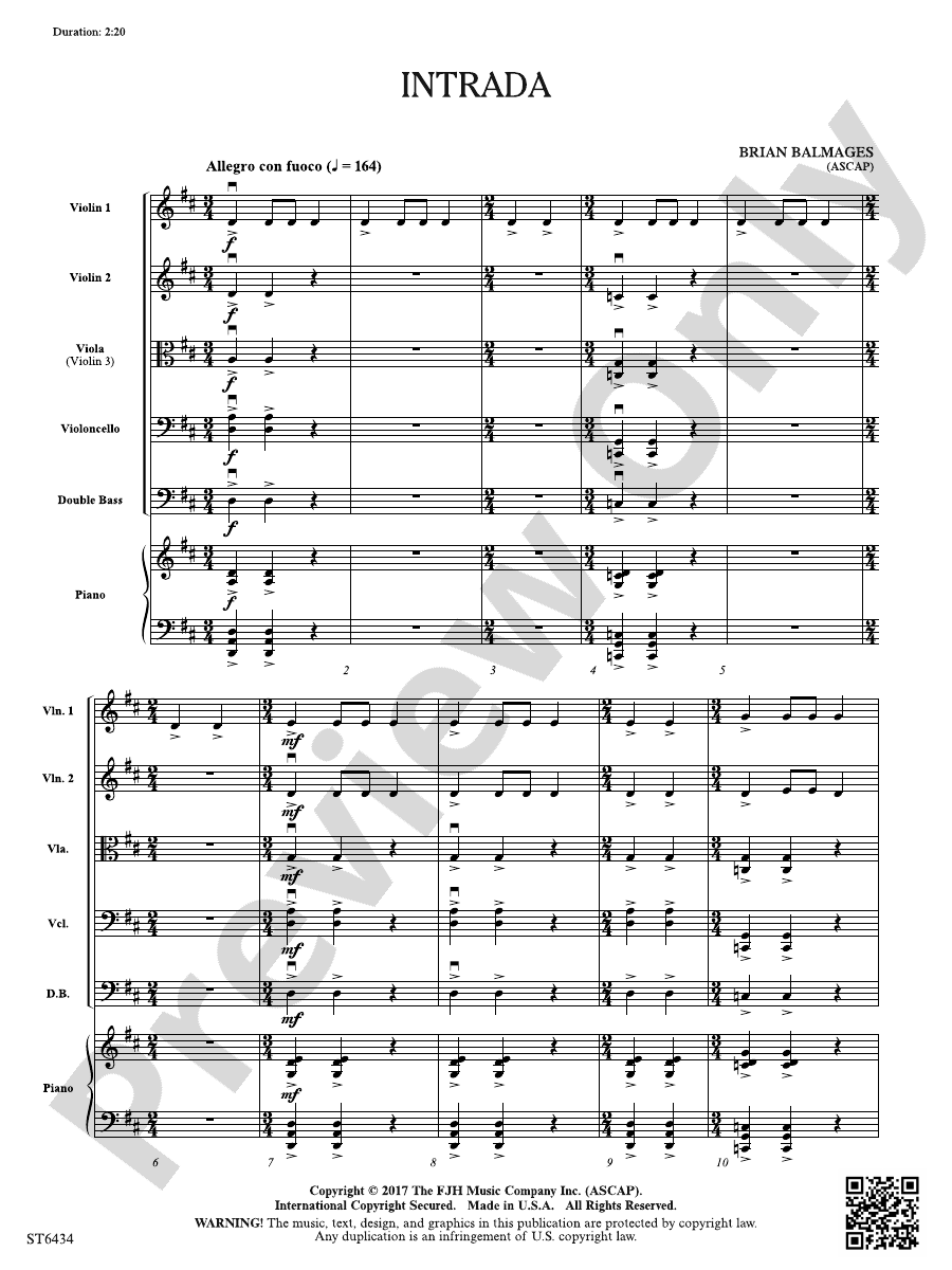 Intrada: Score: String Orchestra Score: Brian Balmages - Digital Sheet ...