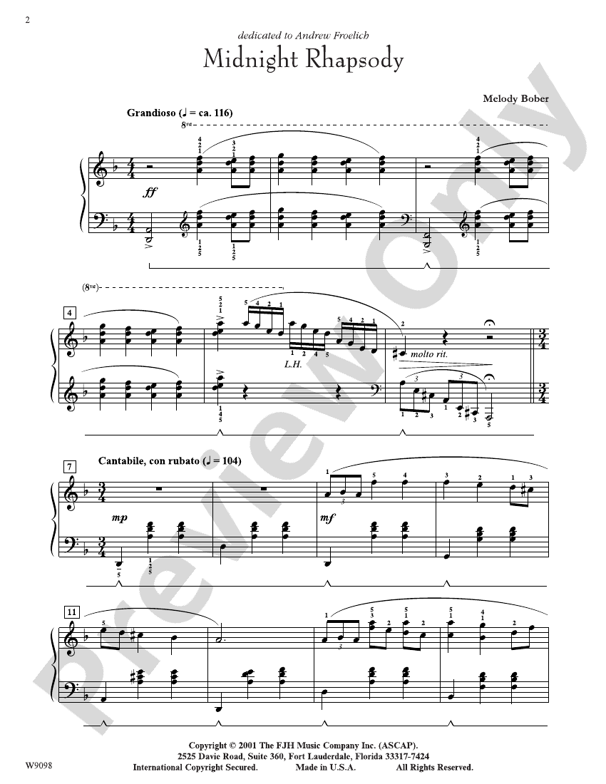 Midnight Rhapsody: Piano: Melody Bober - Digital Sheet Music Download