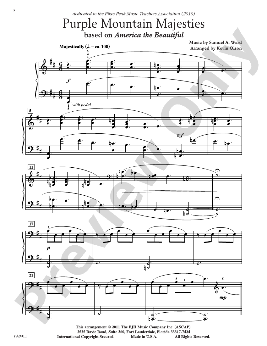 Purple Mountain Majesties: Piano: Kevin Olson - Digital Sheet Music ...