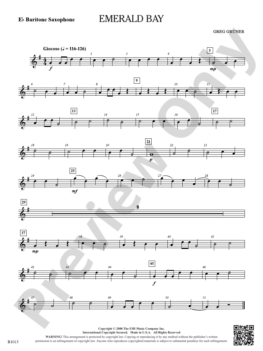 Emerald Bay: E-flat Baritone Saxophone: E-flat Baritone Saxophone Part ...