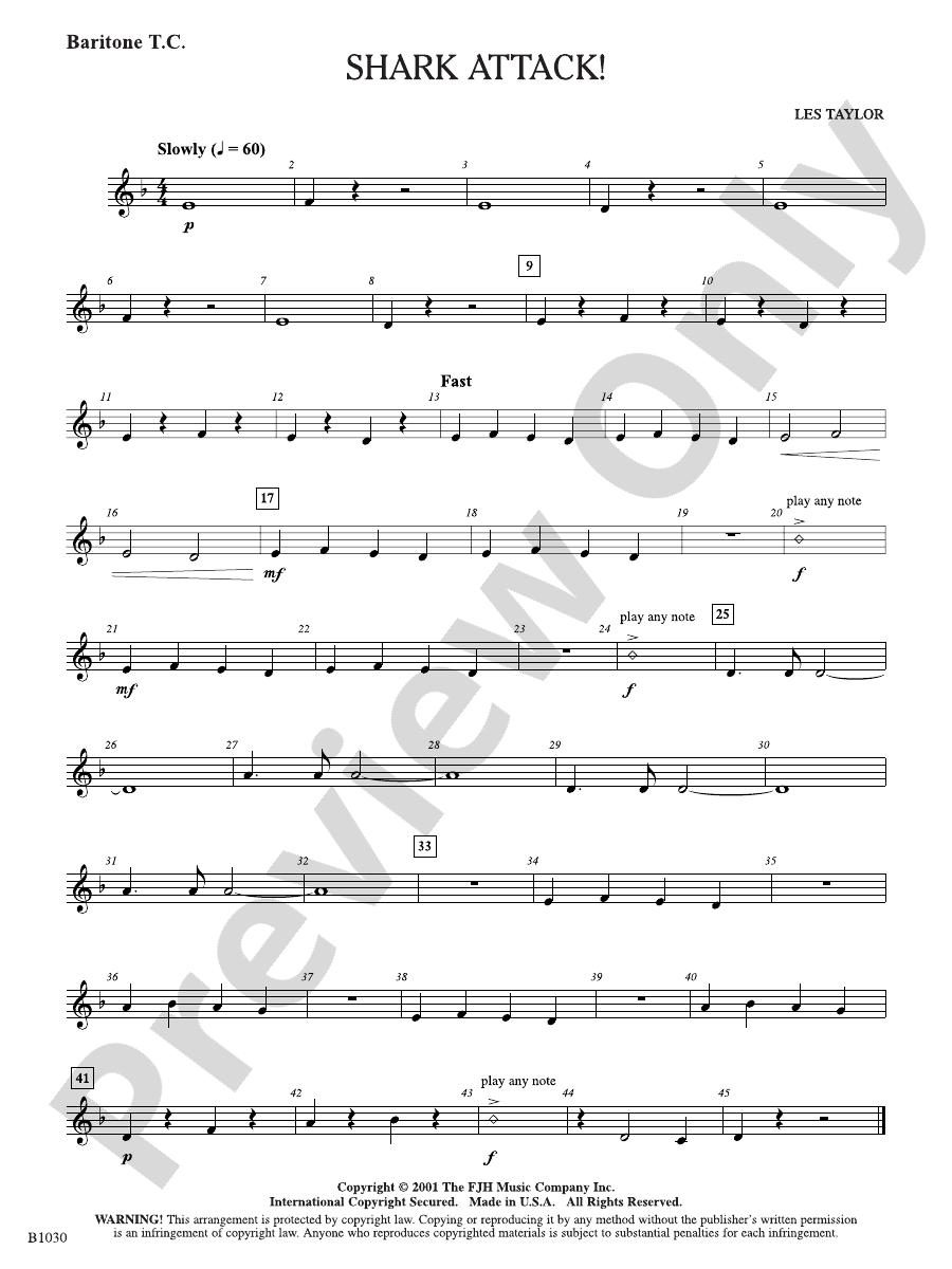 Shark Attack!: Baritone T.C.: Baritone T.C. Part: Les Taylor - Digital Sheet Music Download