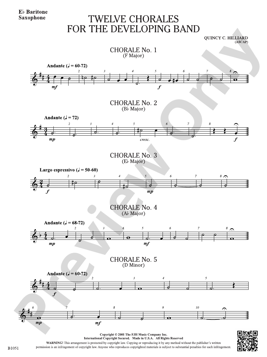 Twelve Chorales for the Developing Band: E-flat Baritone Saxophone: E ...