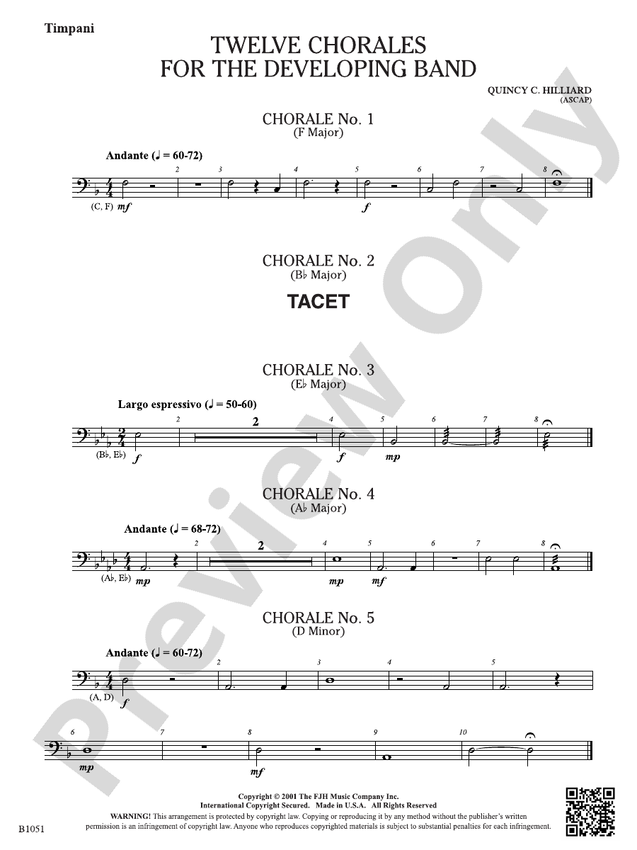 Twelve Chorales for the Developing Band: Timpani: Timpani Part: Quincy ...