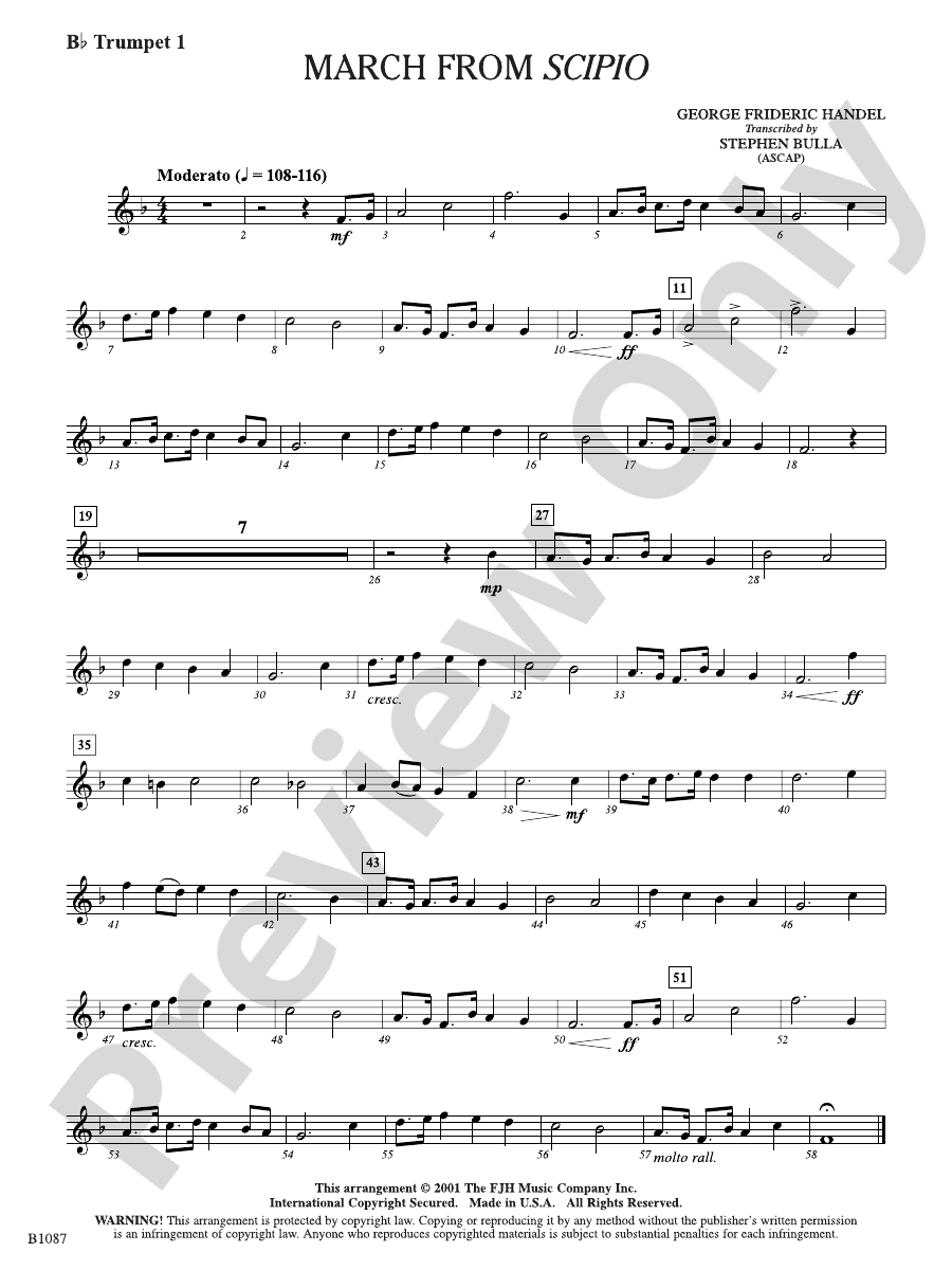 March from Scipio: B-flat Trumpet 1: B-flat Trumpet 1 Part: George ...