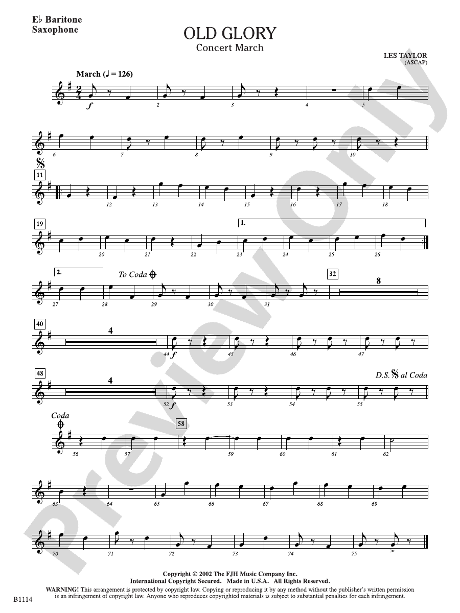 Old Glory: E-flat Baritone Saxophone: E-flat Baritone Saxophone Part ...