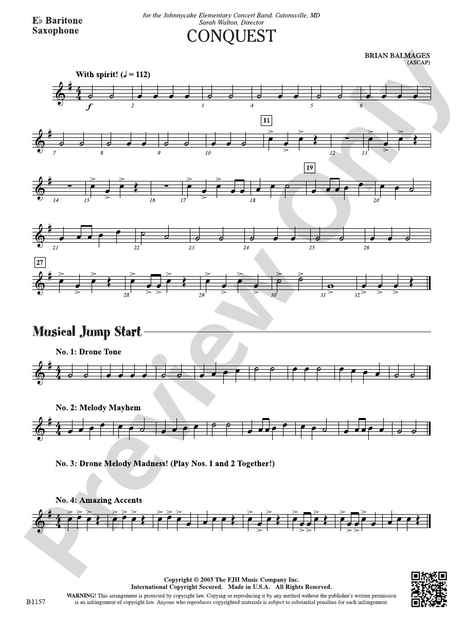 Conquest: E-flat Baritone Saxophone: E-flat Baritone Saxophone Part: Brian Balmages - Digital ...