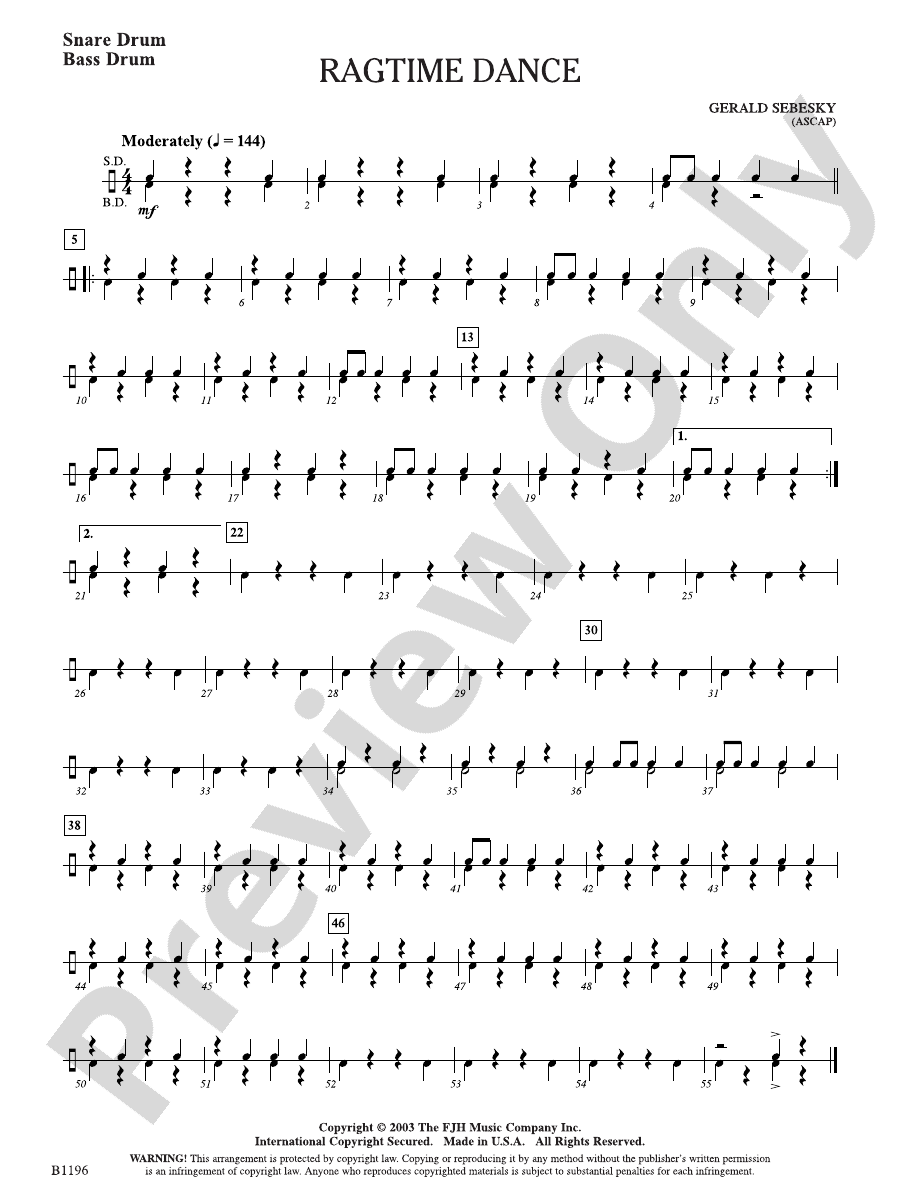 Ragtime Dance: Snare Drum/Bass Drum: Snare Drum/Bass Drum Part: Gerald ...
