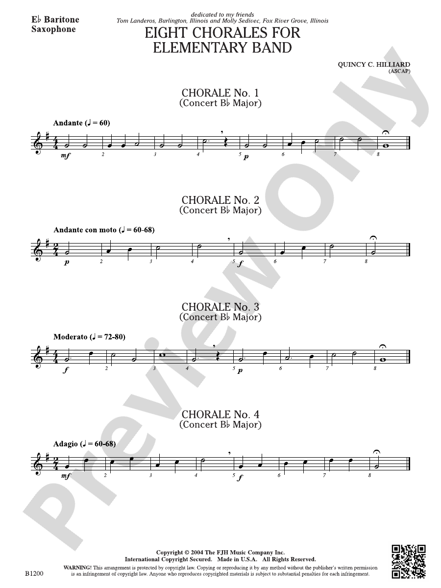 Eight Chorales for Elementary Band: E-flat Baritone Saxophone: E-flat ...