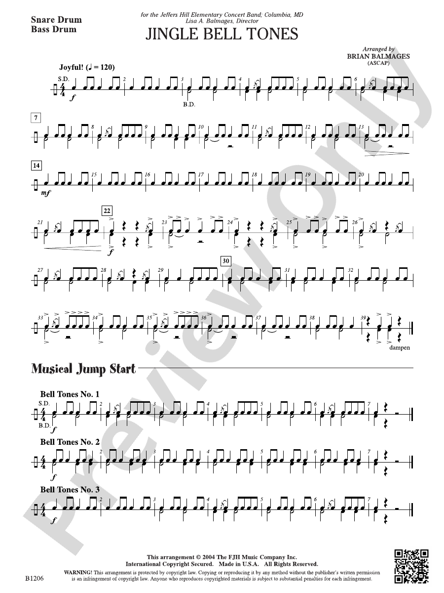 Jingle Bell Tones: Snare Drum/Bass Drum: Snare Drum/Bass Drum Part ...