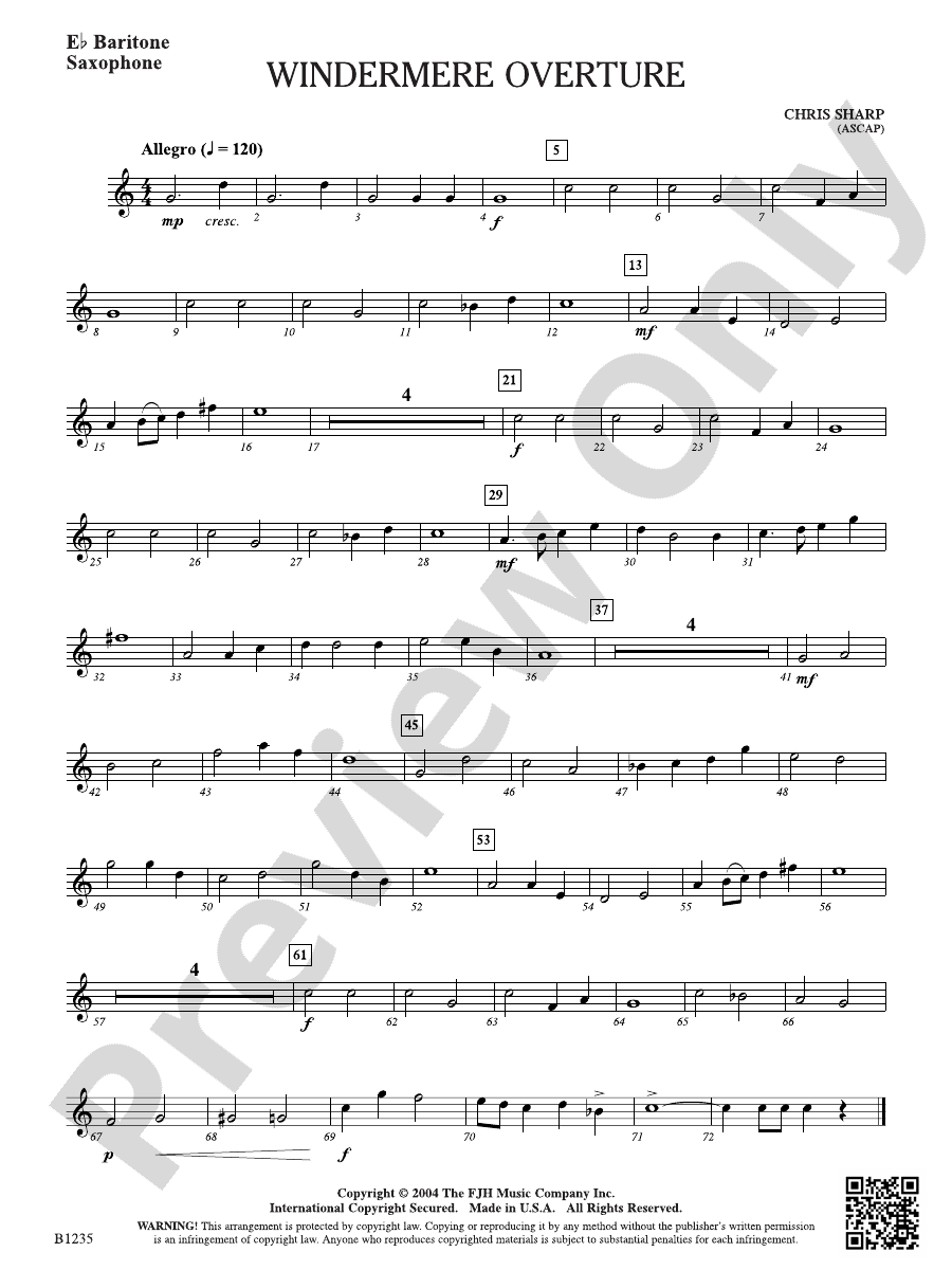 Windermere Overture: E-flat Baritone Saxophone: E-flat Baritone ...
