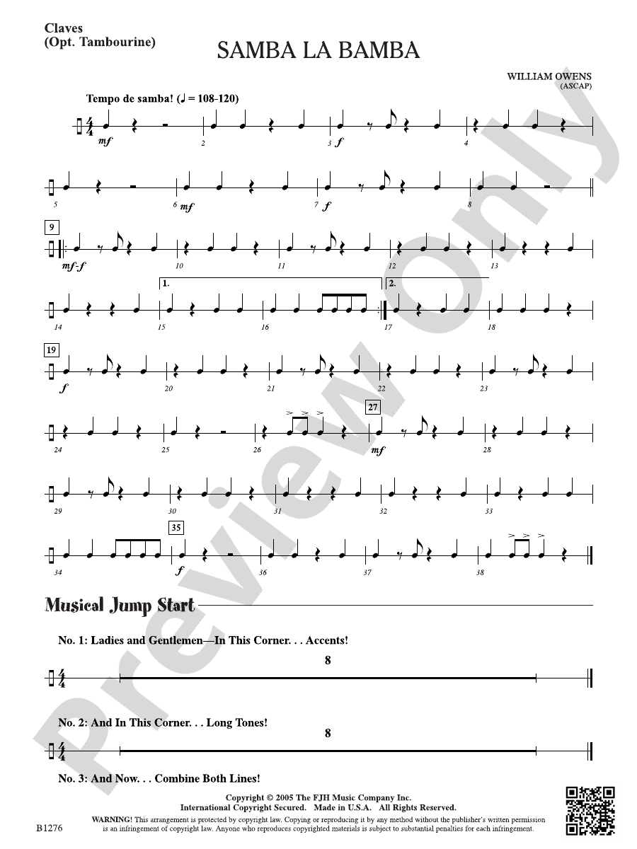 Samba La Bamba: Claves: Claves Part: William Owens - Digital Sheet ...