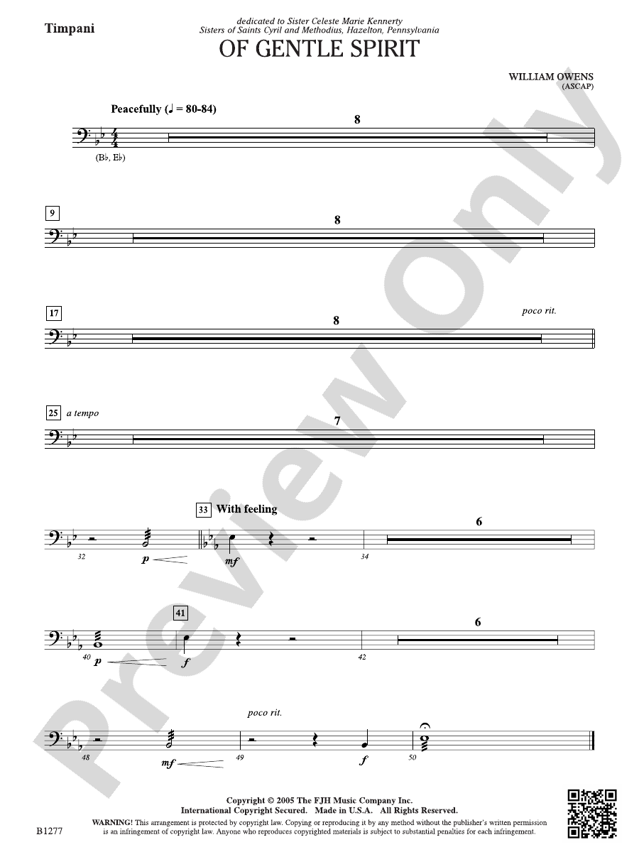 Of Gentle Spirit: Opt. Timpani: Opt. Timpani Part: William Owens ...