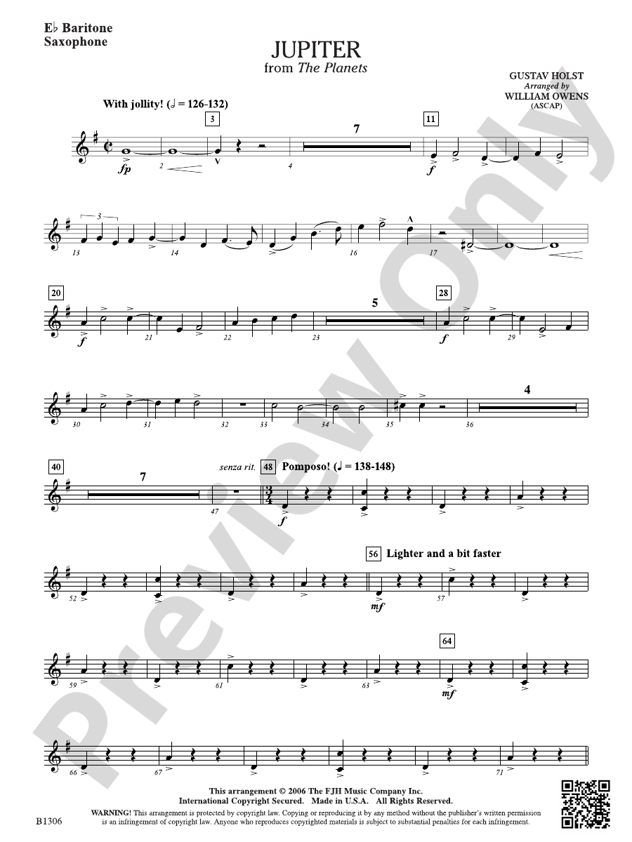 Jupiter (from The Planets): E-flat Baritone Saxophone: E-flat Baritone ...
