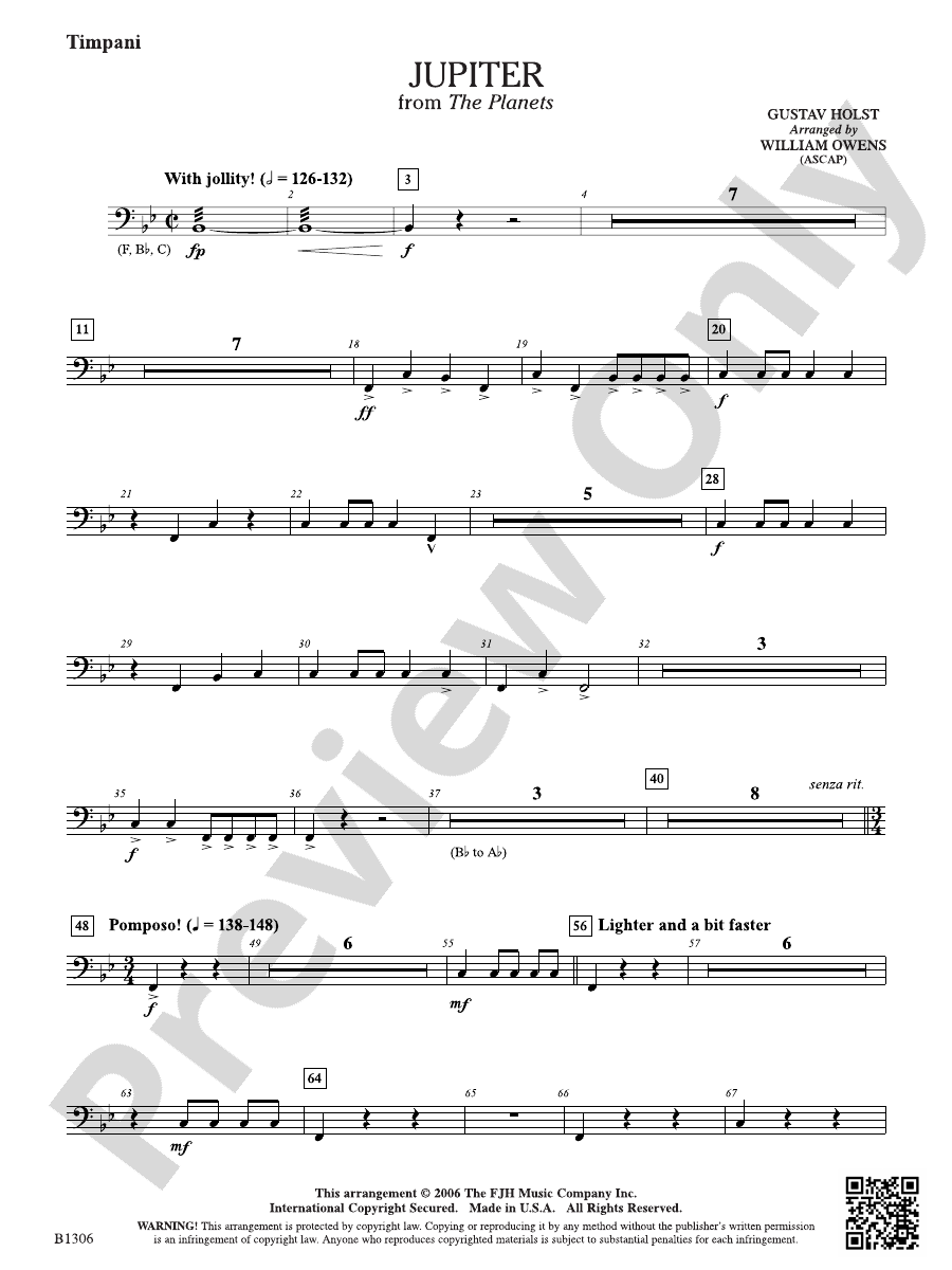 Jupiter (from The Planets): Timpani: Timpani Part: Gustav Holst ...