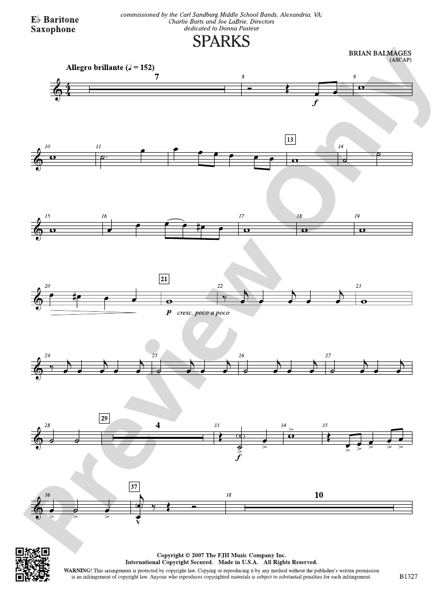 Sparks: E-flat Baritone Saxophone: E-flat Baritone Saxophone Part: Brian Balmages - Digital ...