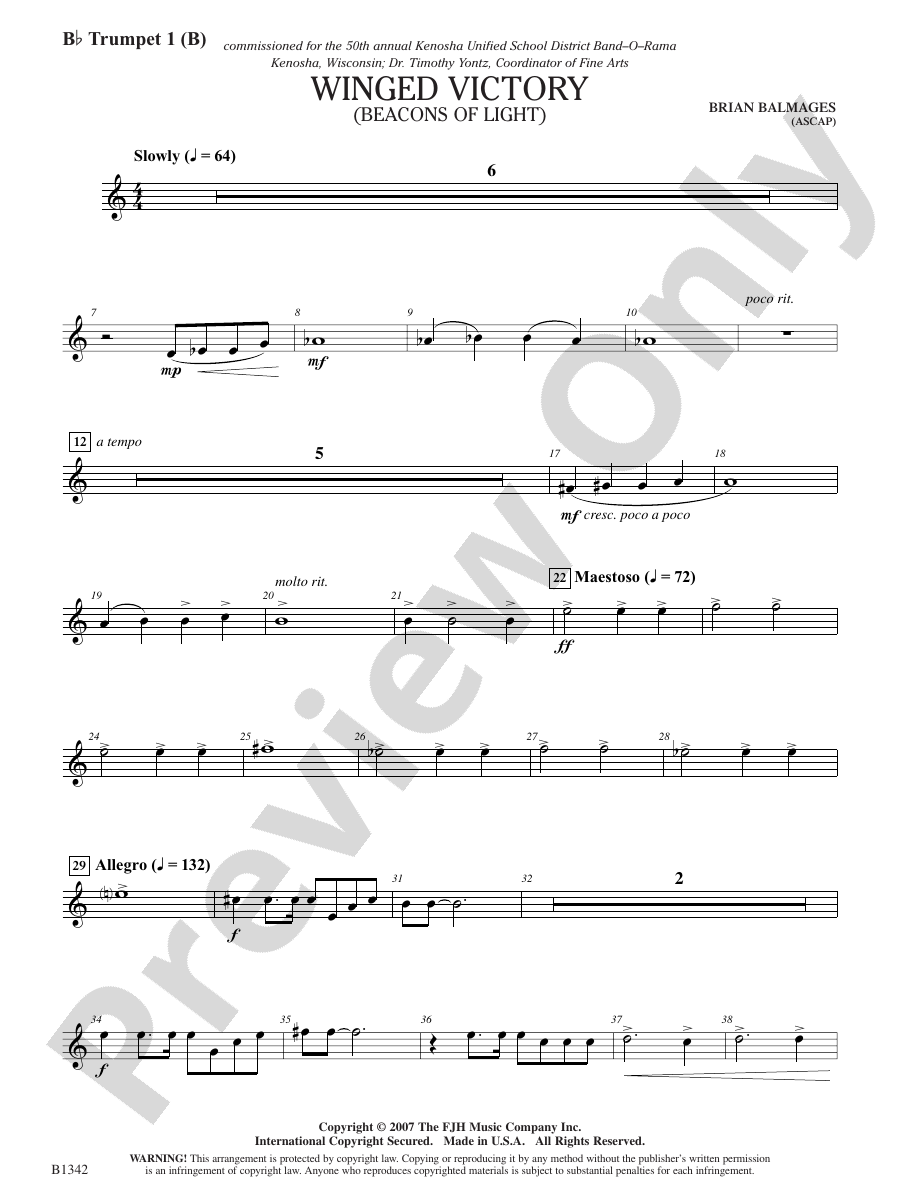 Winged Victory - Intermediate Supplemental Set (B) (Beacons of Light): B-flat Trumpet 1: B-flat ...