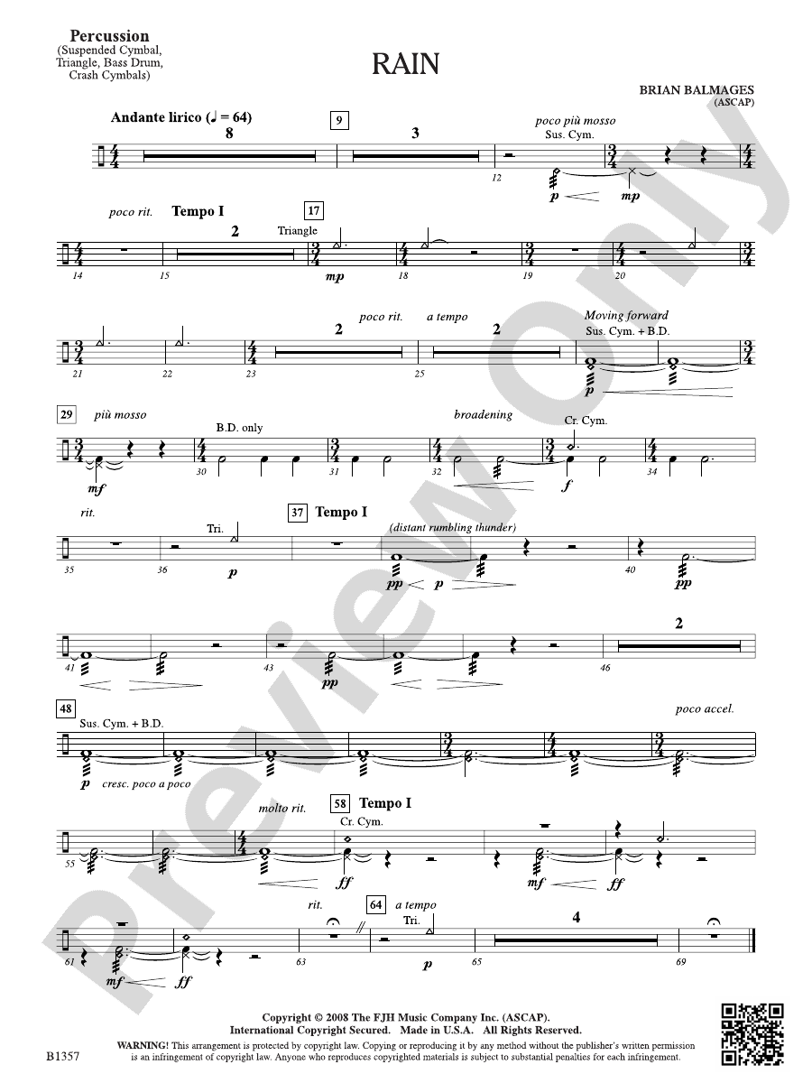 Rain: Percussion: Percussion Part: Brian Balmages - Digital Sheet Music ...