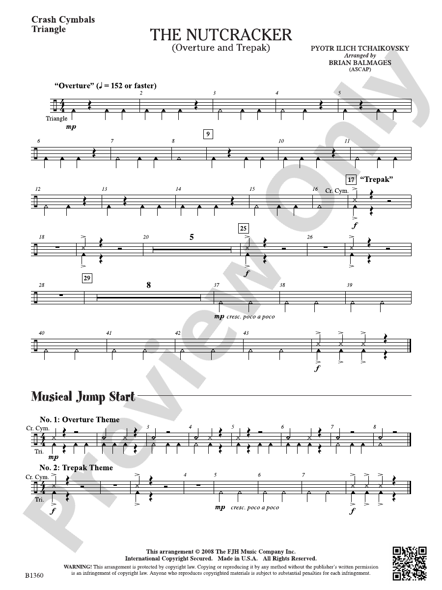 The Nutcracker (Overture and Trepak): Crash Cymbals/Triangle: Crash Cymbals/Triangle Part: Pyotr ...