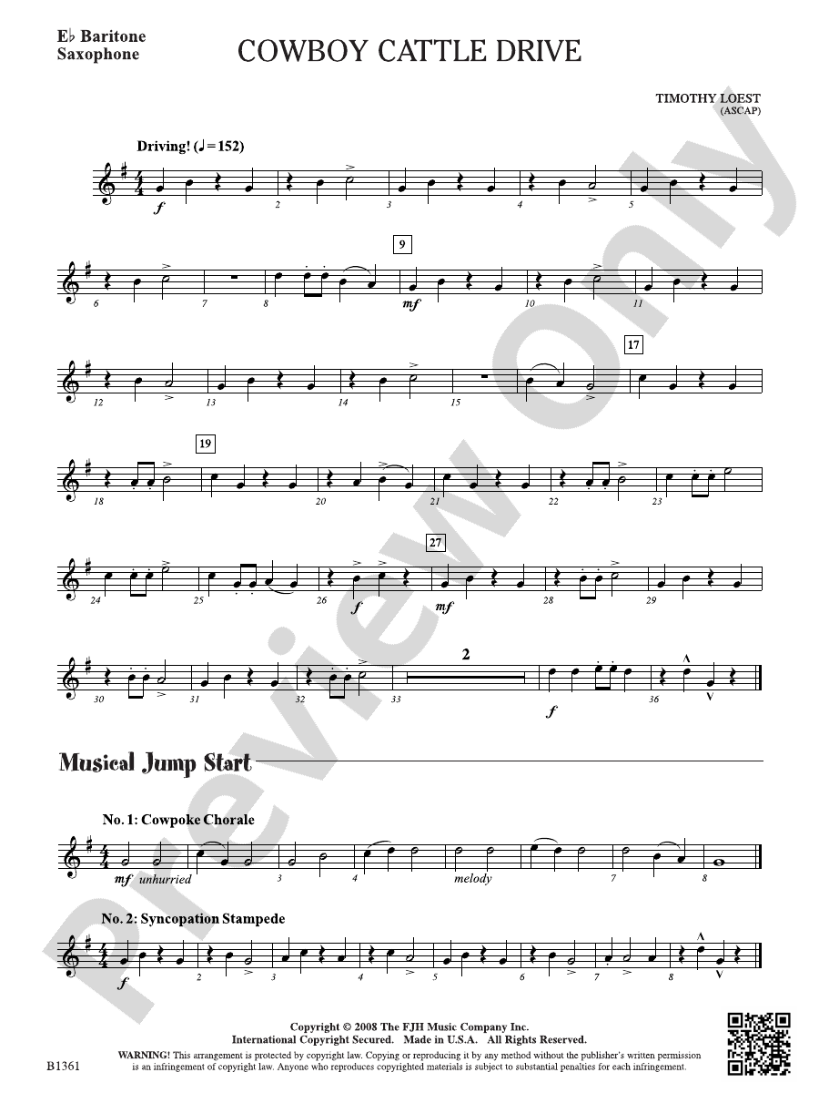Cowboy Cattle Drive: E-flat Baritone Saxophone: E-flat Baritone ...