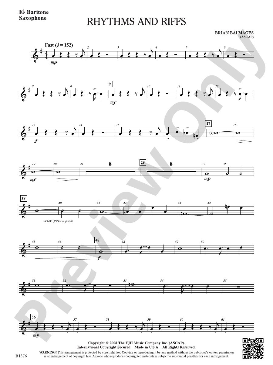 Rhythms and Riffs: E-flat Baritone Saxophone: E-flat Baritone Saxophone Part: Brian Balmages ...